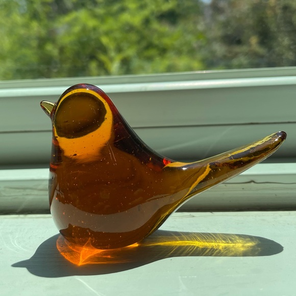 Art | Vintage Amber Art Glass Bird Figurinepaperweight | Poshmark